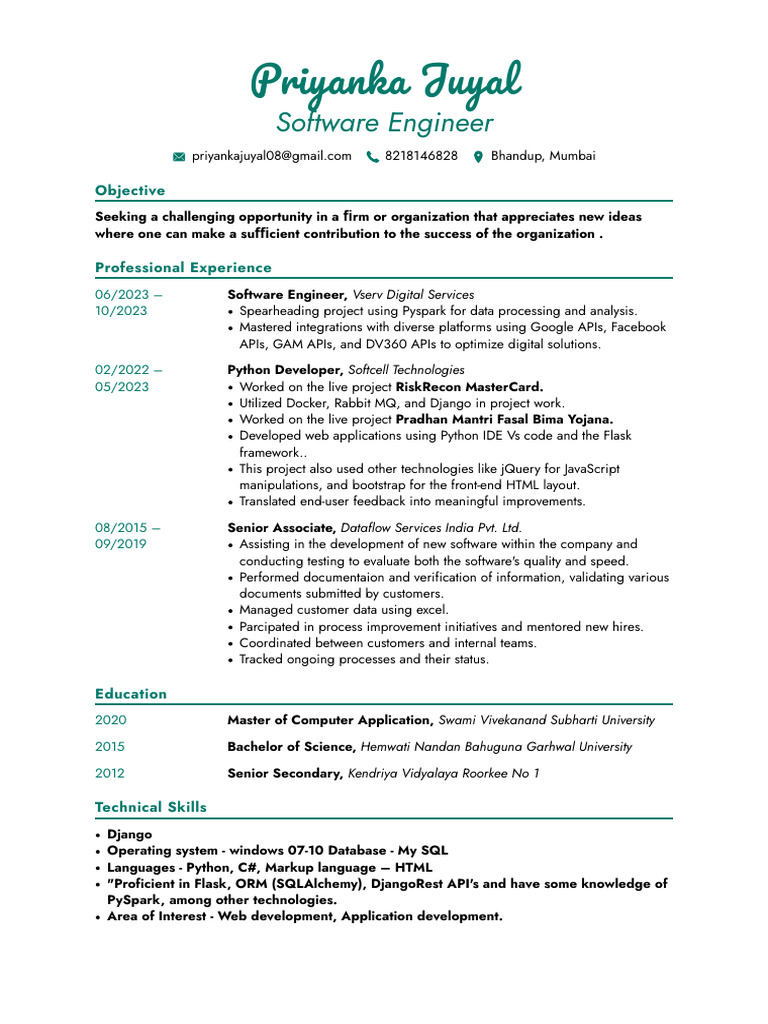 Priyanka_Juyal-CV | PDF | Python (Programming Language) | Application Software