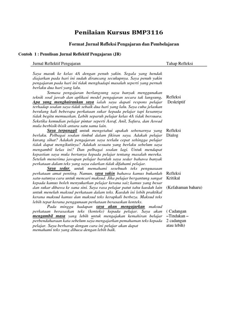 Contoh Jurnal Refleksi | PDF