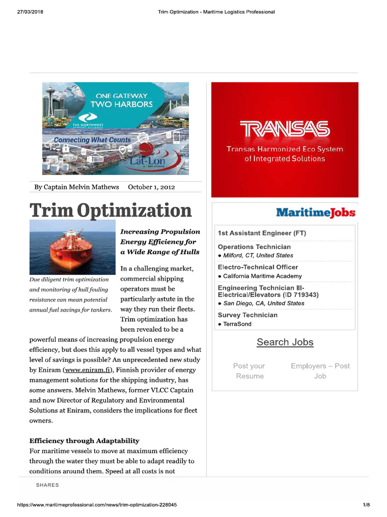 2018 Trim Optimization Maritime Logistics Professional Pdf