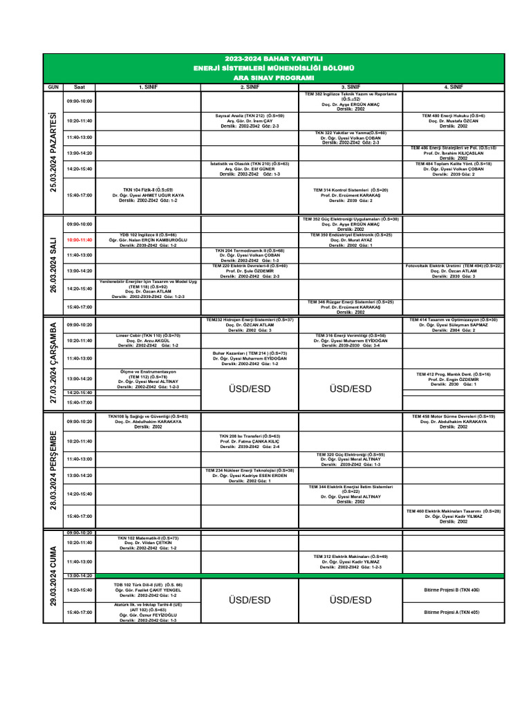 27cc7 Ara Sinav Programi 2023 2024bahar Enerji Sist Muh 723 | PDF