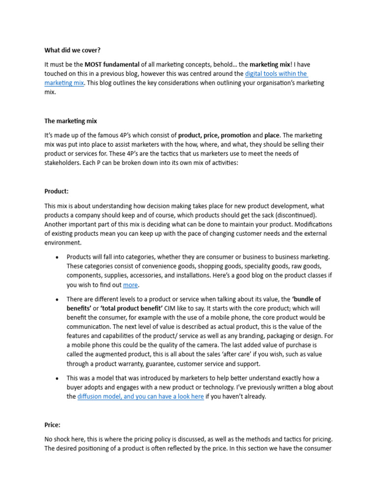 Outlining The Marketing Mix | PDF | Pricing | Marketing