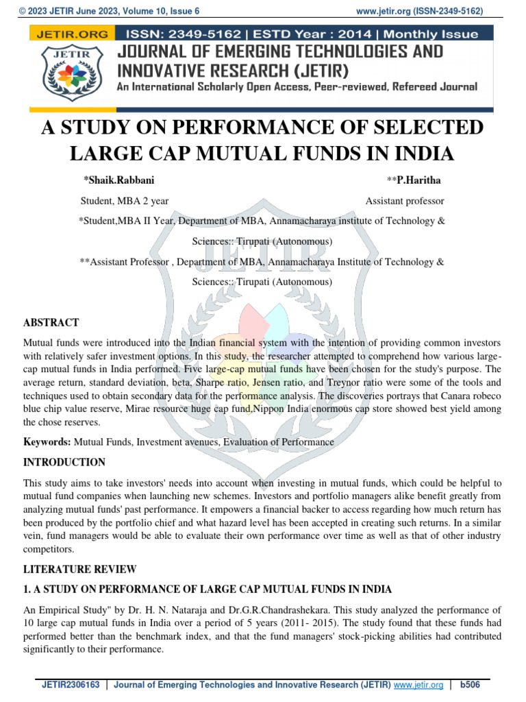 Perfomance Analysis of Large Cap Mutual Fund | PDF | Sharpe Ratio ...
