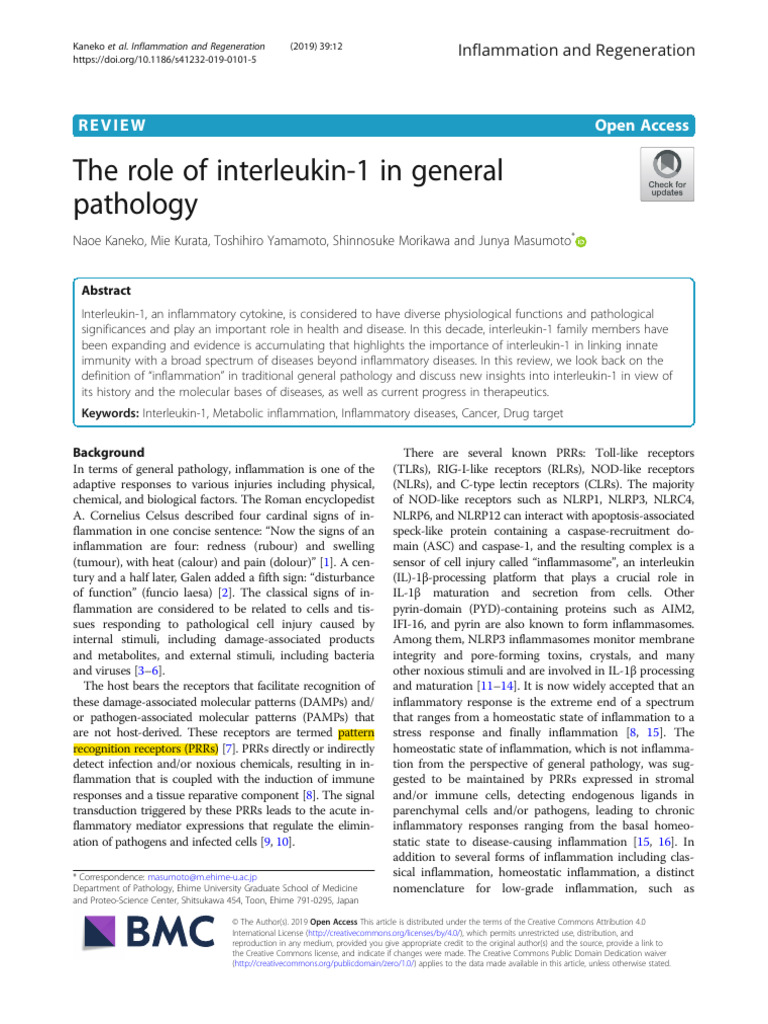 The Role of Interleukin-1 in General Pathology | PDF | Inflammation ...