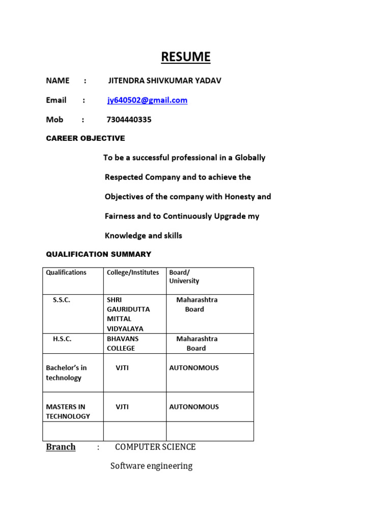 Resume: Career Objective | PDF | Computing | Software