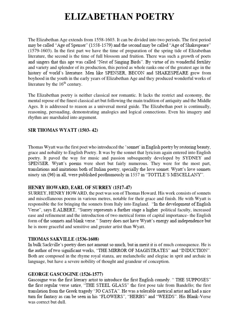 Elizabethan Poetry | PDF | Edmund Spenser | Poetry