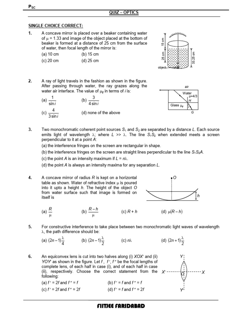 Optics Sheet Pdf Physics Electromagnetism