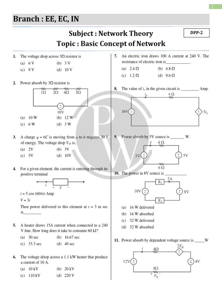Basic Concept of Network - DPP-02 (Of Lec 03 & 04) | PDF | Inductor | Voltage