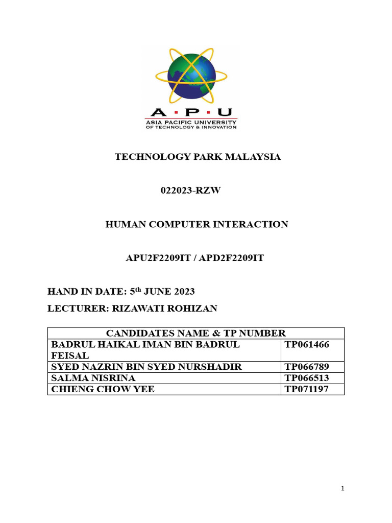 Human-Computer Interaction Report | PDF | Menu (Computing) | Usability