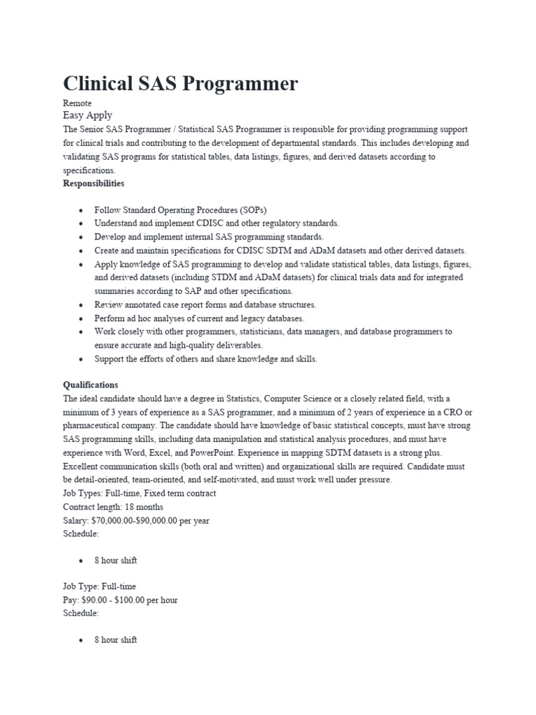 Clinical SAS Programmer | PDF | Computers