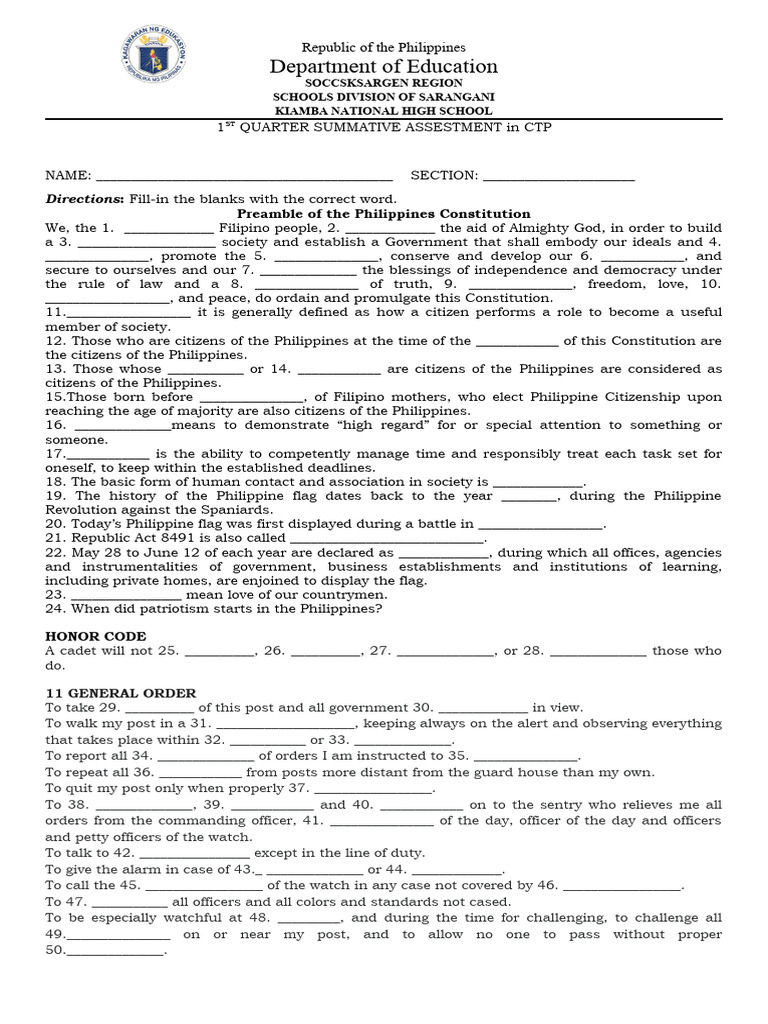 FIRST-SUMMATIVE-TEST-IN-CTP | PDF | Citizenship | Philippines