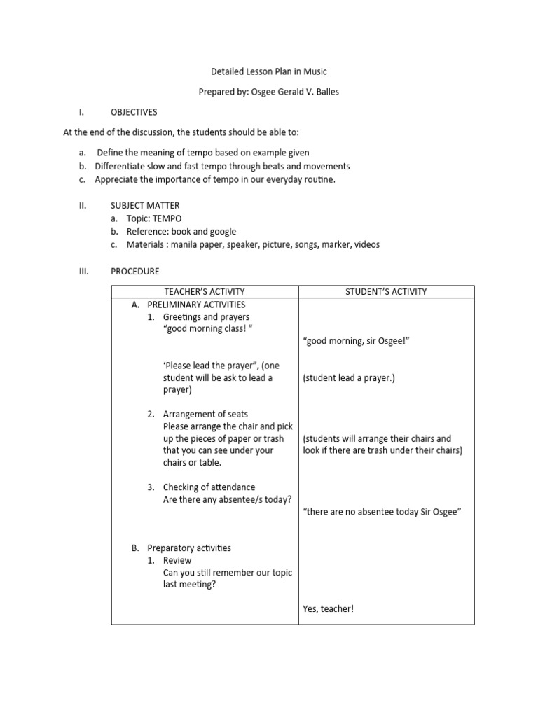 Detailed Lesson Plan Music by Osgee | Download Free PDF | Cognition