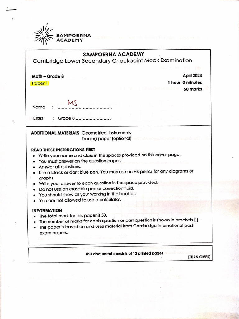 Mock Exams Paper 1 | PDF