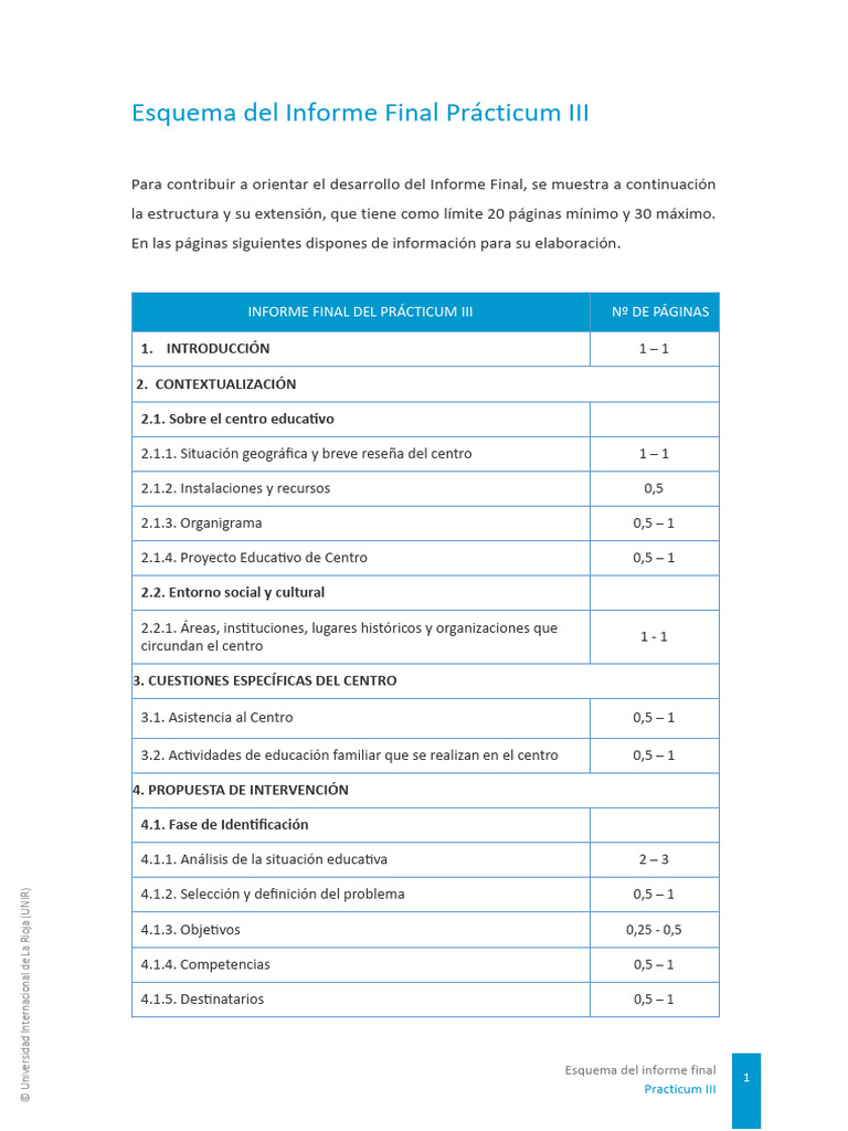 Esquema Informe Final Practicum III | PDF | Maestros | Salón de clases