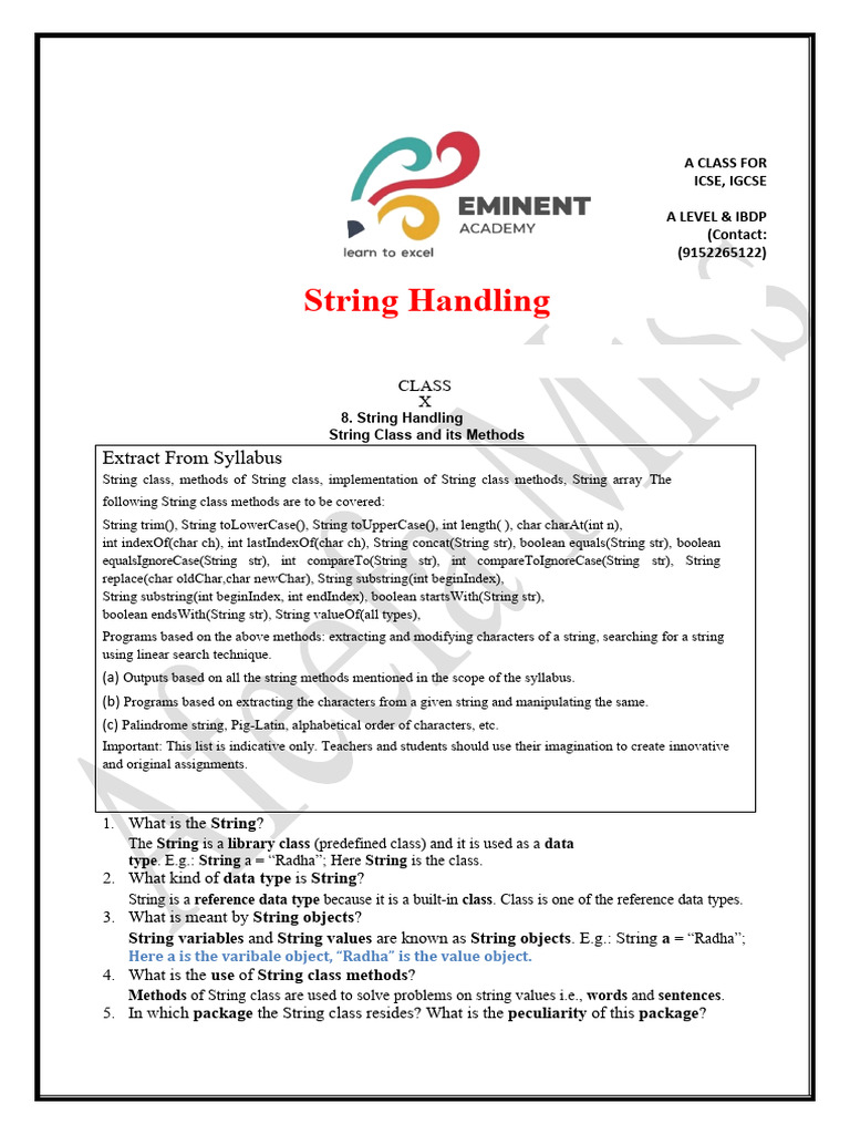 Icse Java 9th March Pdf String Computer Science Integer Computer Science