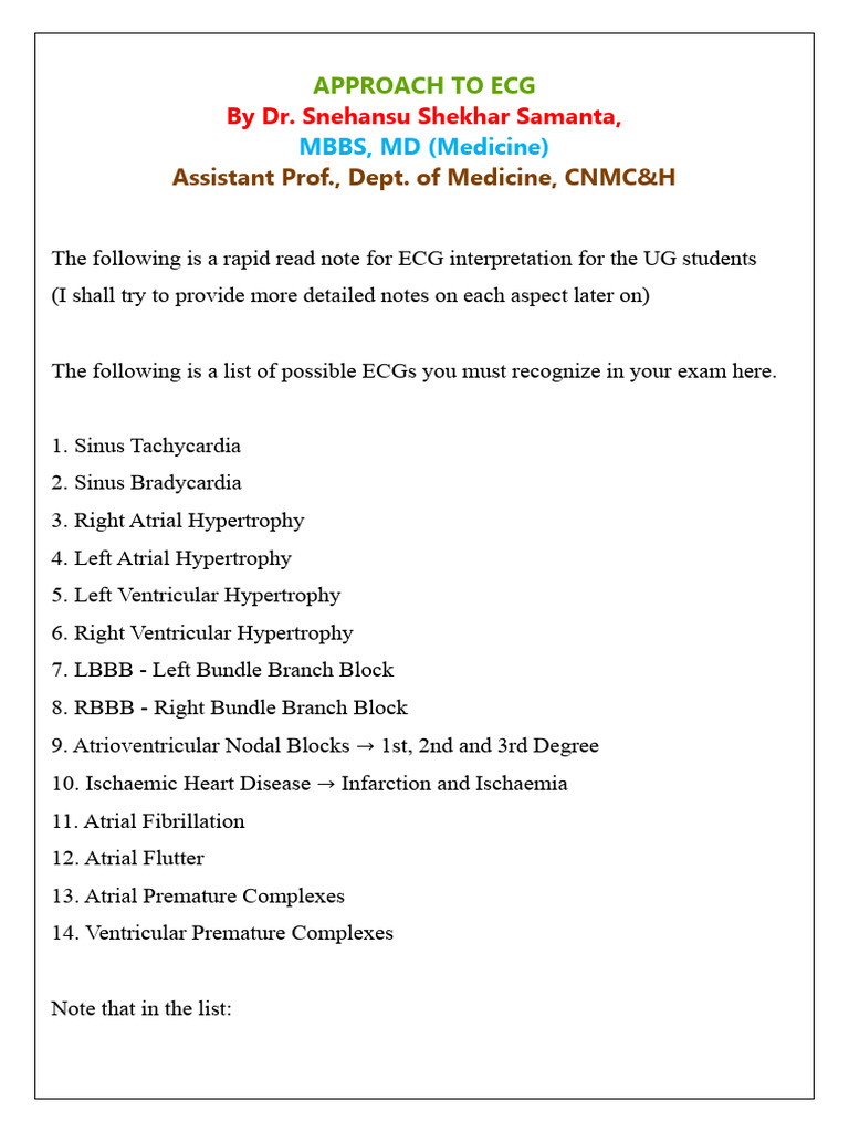 ECG Approach by DR SSS | PDF | Electrocardiography | Cardiac ...