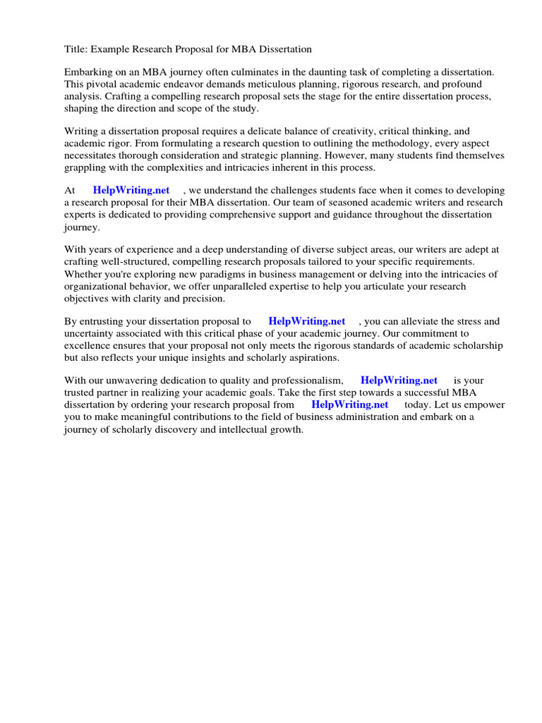 Example Research Proposal For Mba Dissertation | PDF | Digital ...