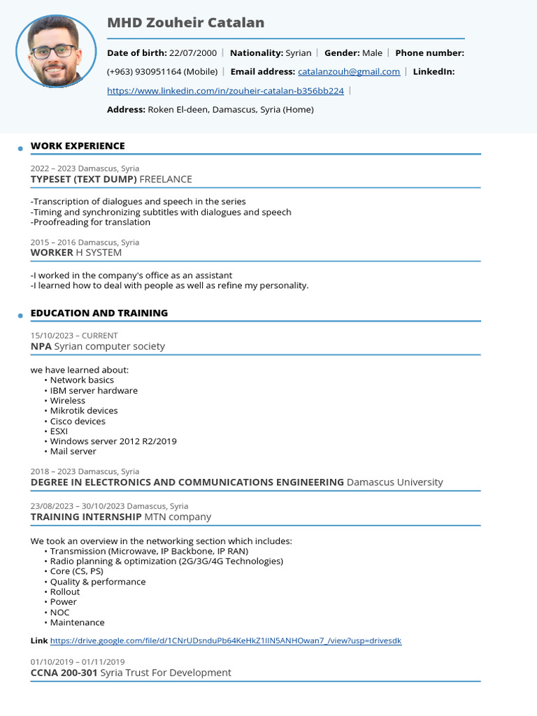 CV-Zouheir Catalan | PDF | Computer Network | Cisco Certifications
