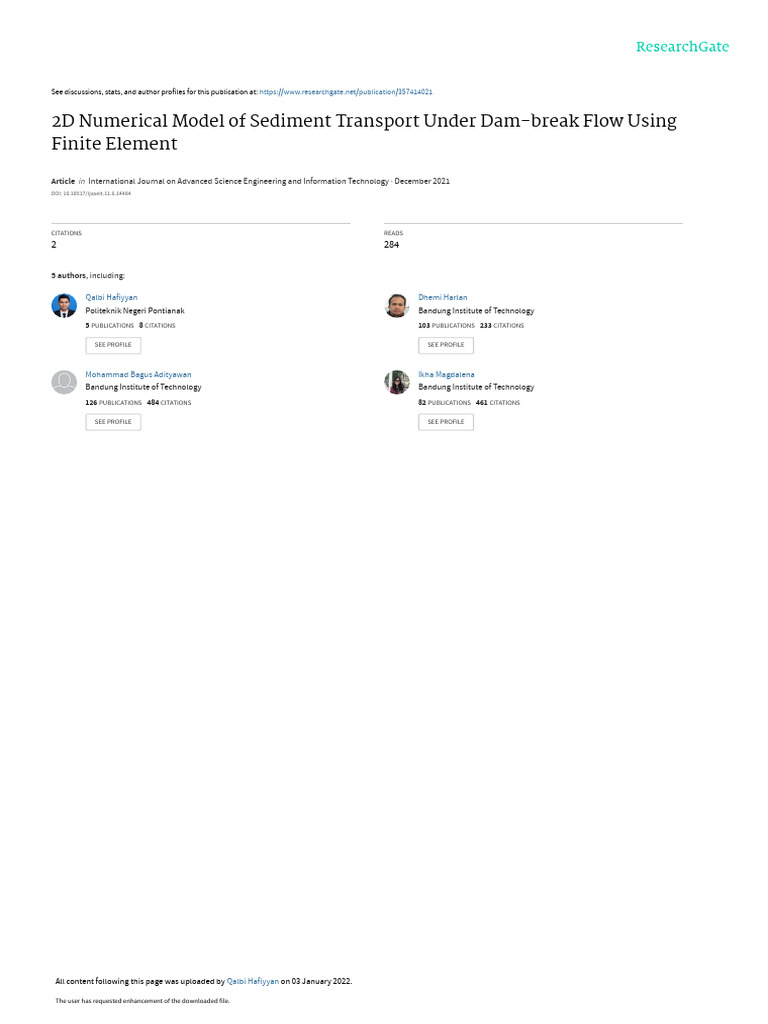 2021_Haffiyan_2D Numerical Model of Sediment Transport Under Dam-break Flow (1) | PDF | Finite ...