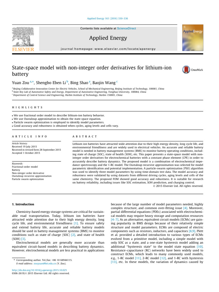 Applied Energy: Yuan Zou, Shengbo Eben Li, Bing Shao, Baojin Wang | PDF ...