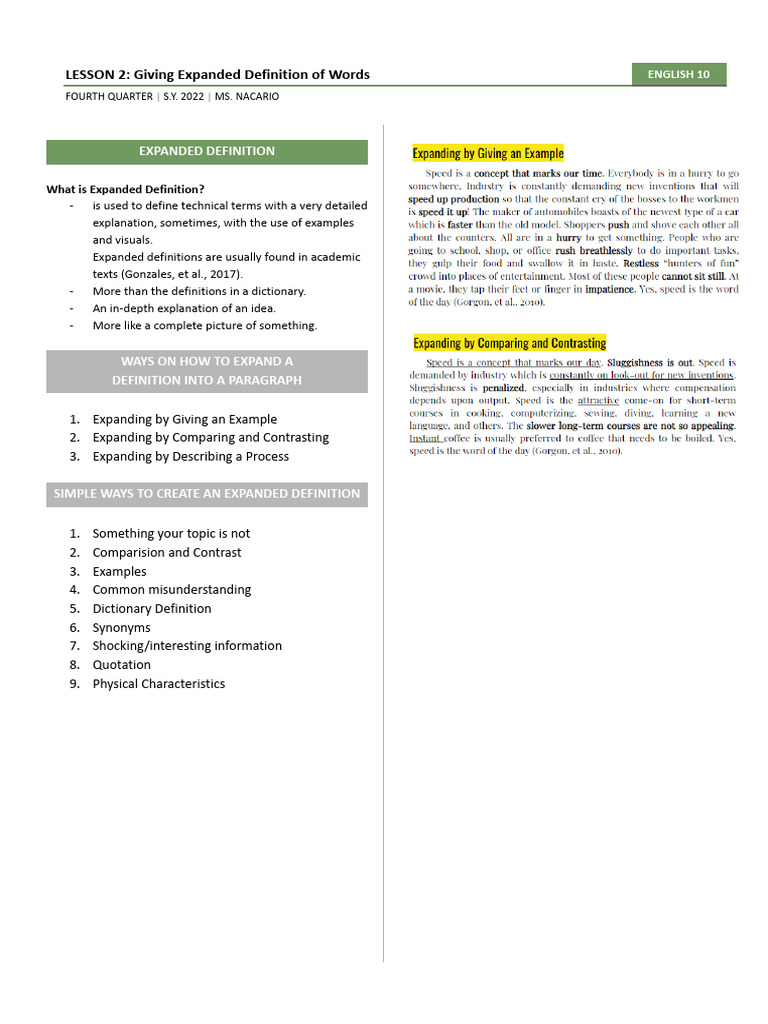 (ENG) LESSON 2_ Giving Expanded Definition of Words | PDF