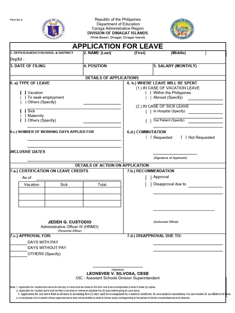 Application For Leave: Deped | PDF | Sick Leave