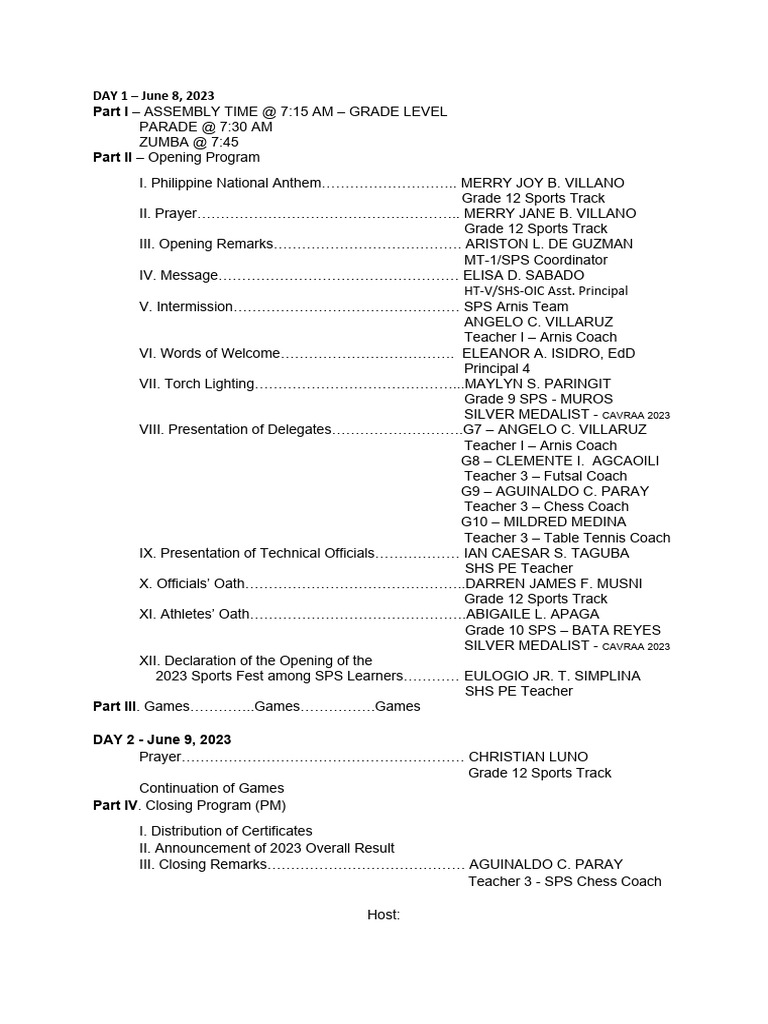 Sports Fest Program | PDF | Sports