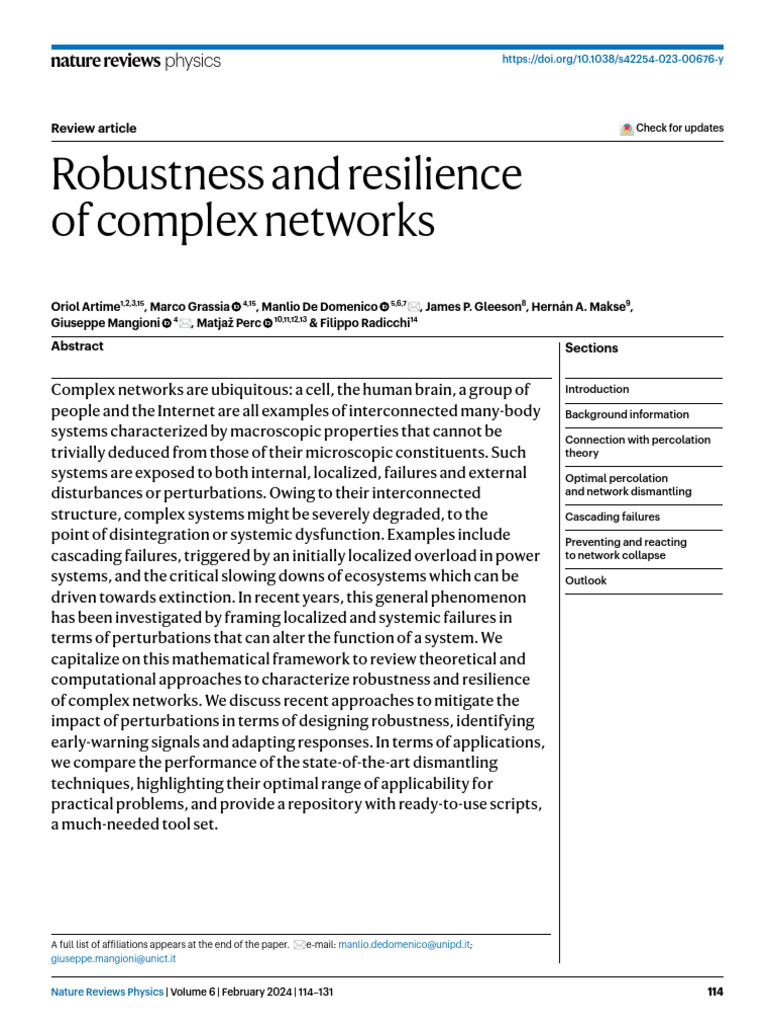 Robustness and Resilience of Complex Networks: Physics | PDF | Computational Complexity Theory ...
