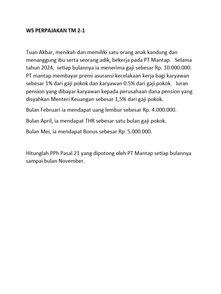 Soal Ws Perpajakan TM 2 - 1 | PDF