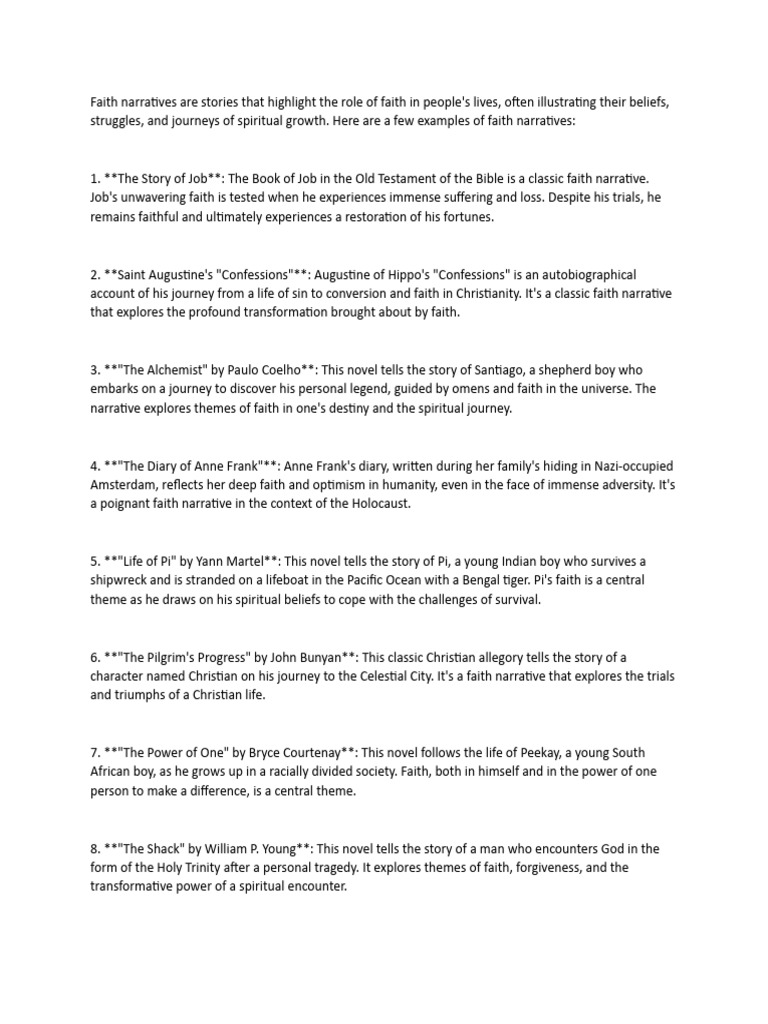 Faith Narratives Are Stories That Highlight The Role of Faith in People ...