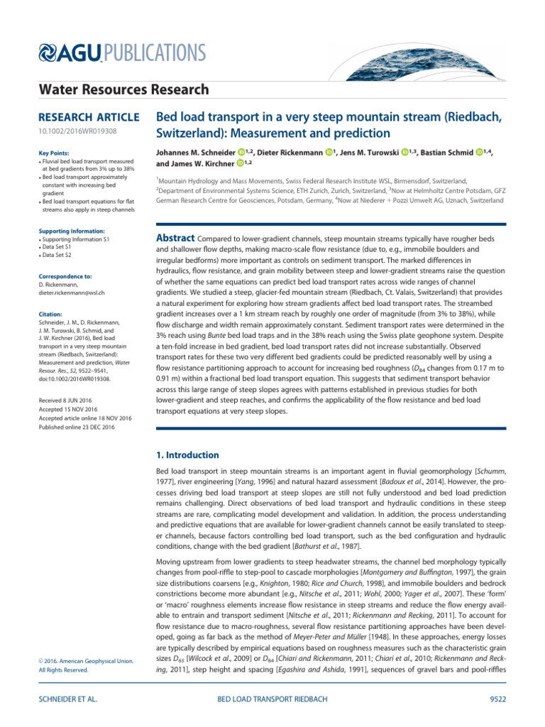 Bed Load Transport in Steep Streams | PDF | Discharge (Hydrology) | Stream