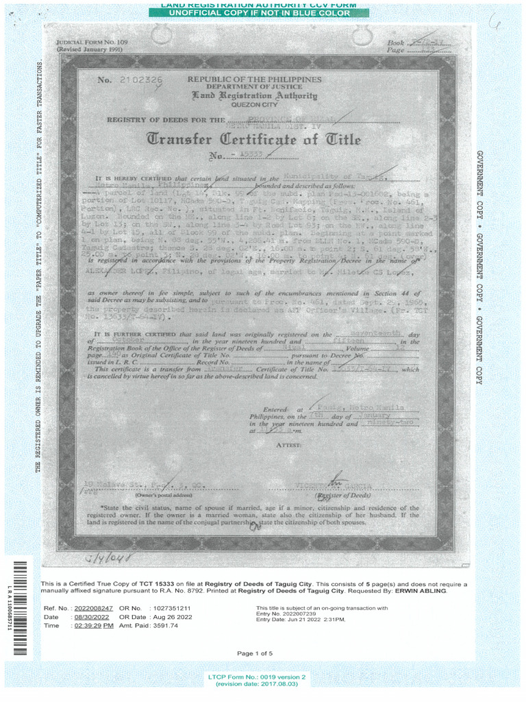 6 TCT No. 15333 | PDF