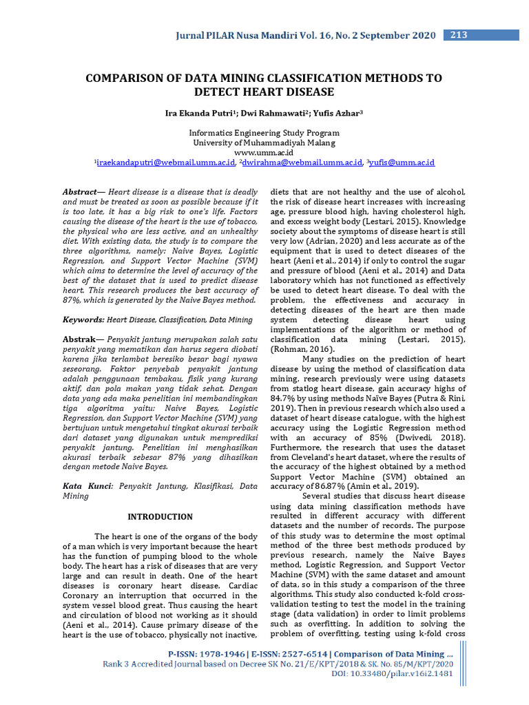 Heart Disease Detection: Data Mining Methods | PDF