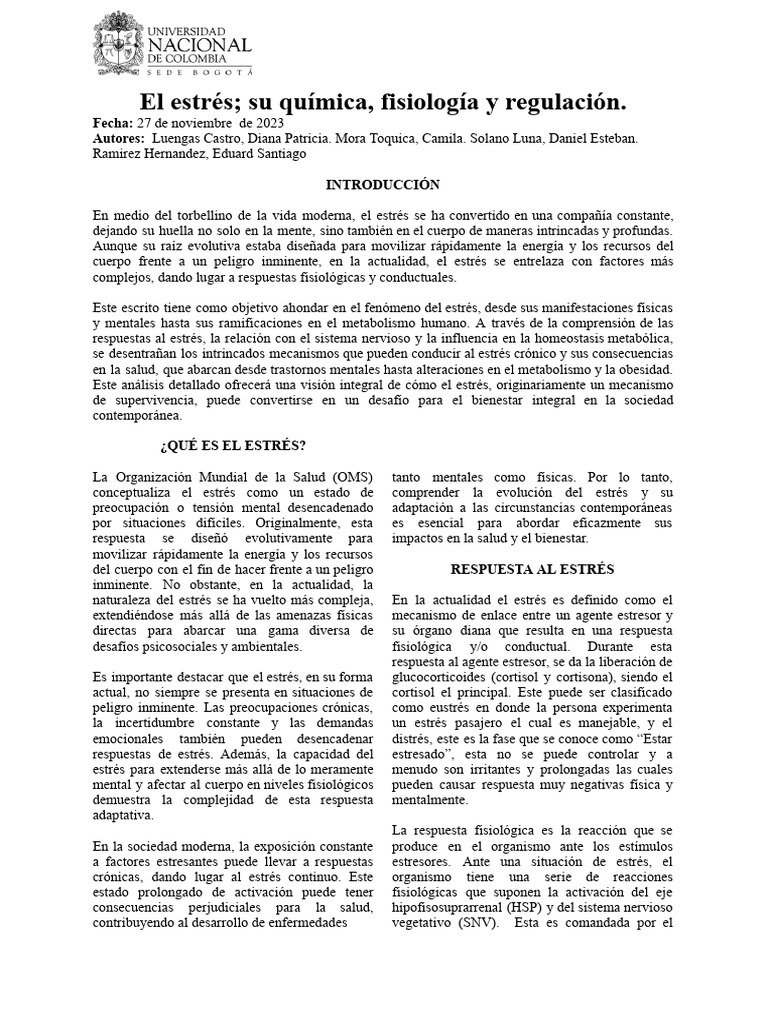 El Estrés Su Quimica, Fisiologia y Regulacion. | PDF | Glucocorticoides ...