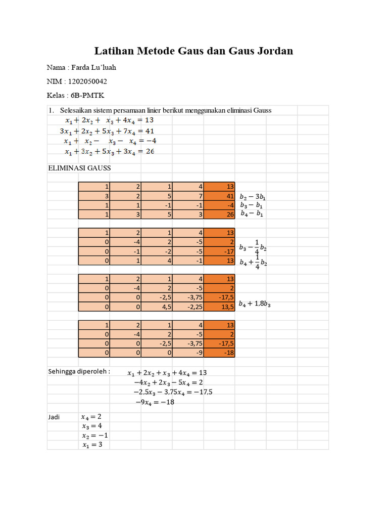 Farda Lu'luah - Latihan Metode Gaus Dan Gaus Jordan | PDF