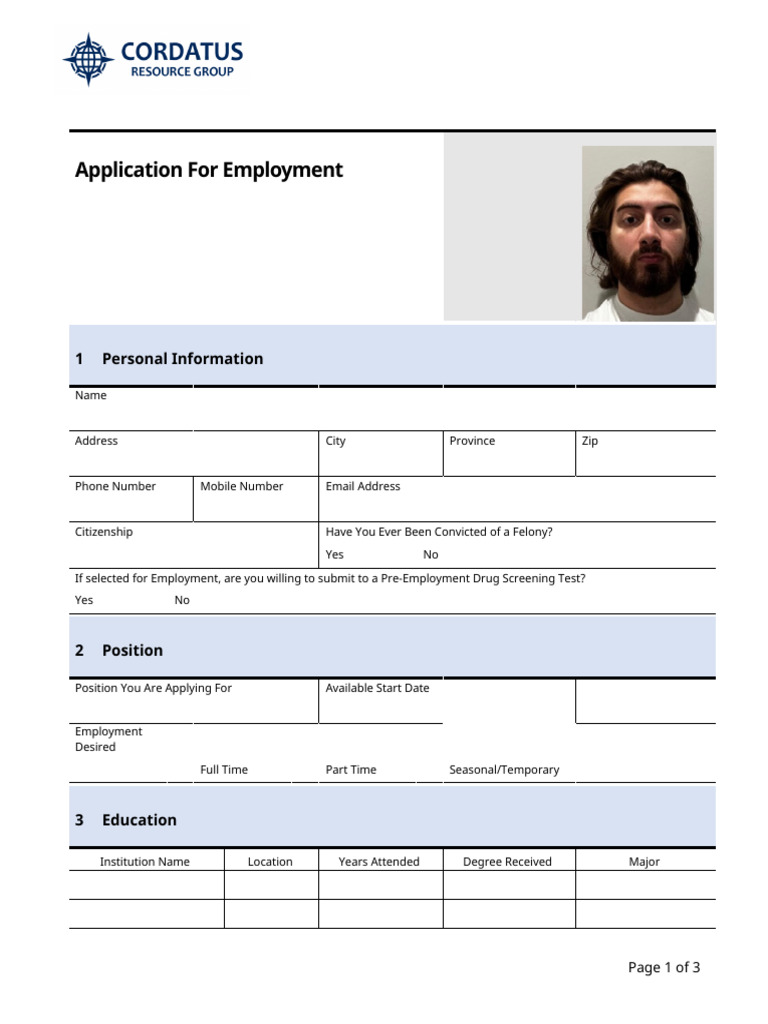 Employment Application Form Template | PDF | Career & Growth