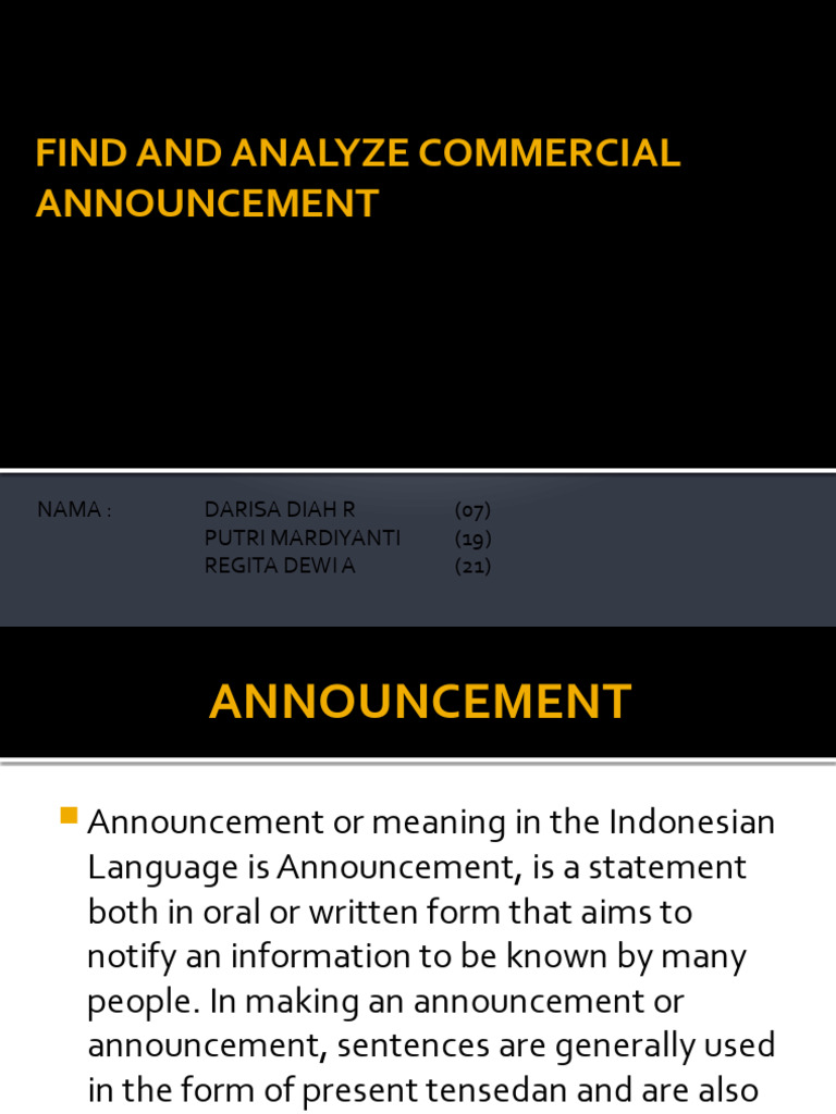Find and Analyze Commercial Announcement | PDF | Information