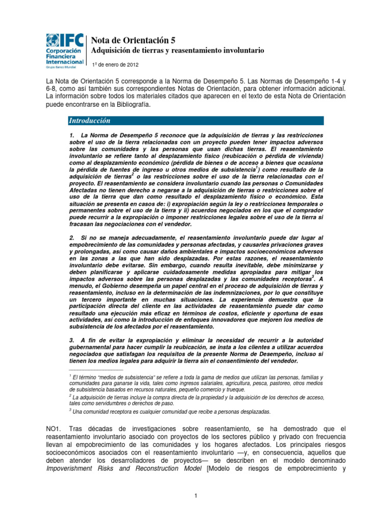 2012 Ifc Ps Guidance Note 5 Es | PDF | Dominio eminente | Agricultura