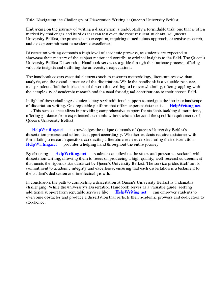 Queens University Belfast Dissertation Handbook | PDF | Thesis | Doctor Of Philosophy