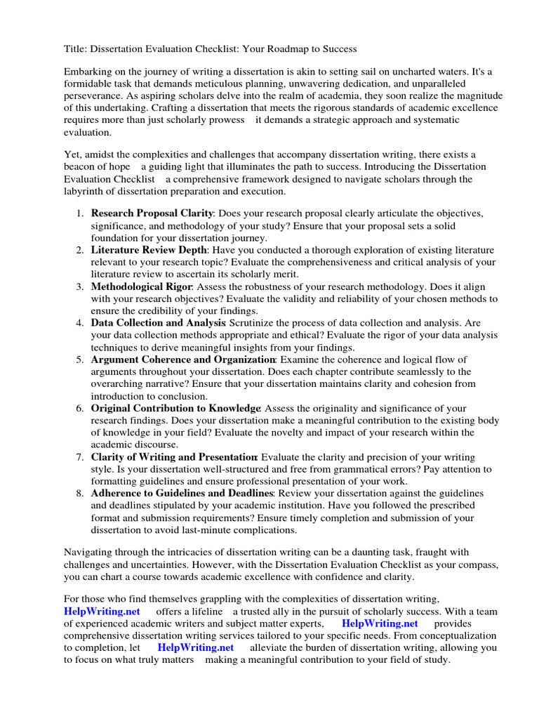 Dissertation Evaluation Checklist | PDF | Thesis | Methodology