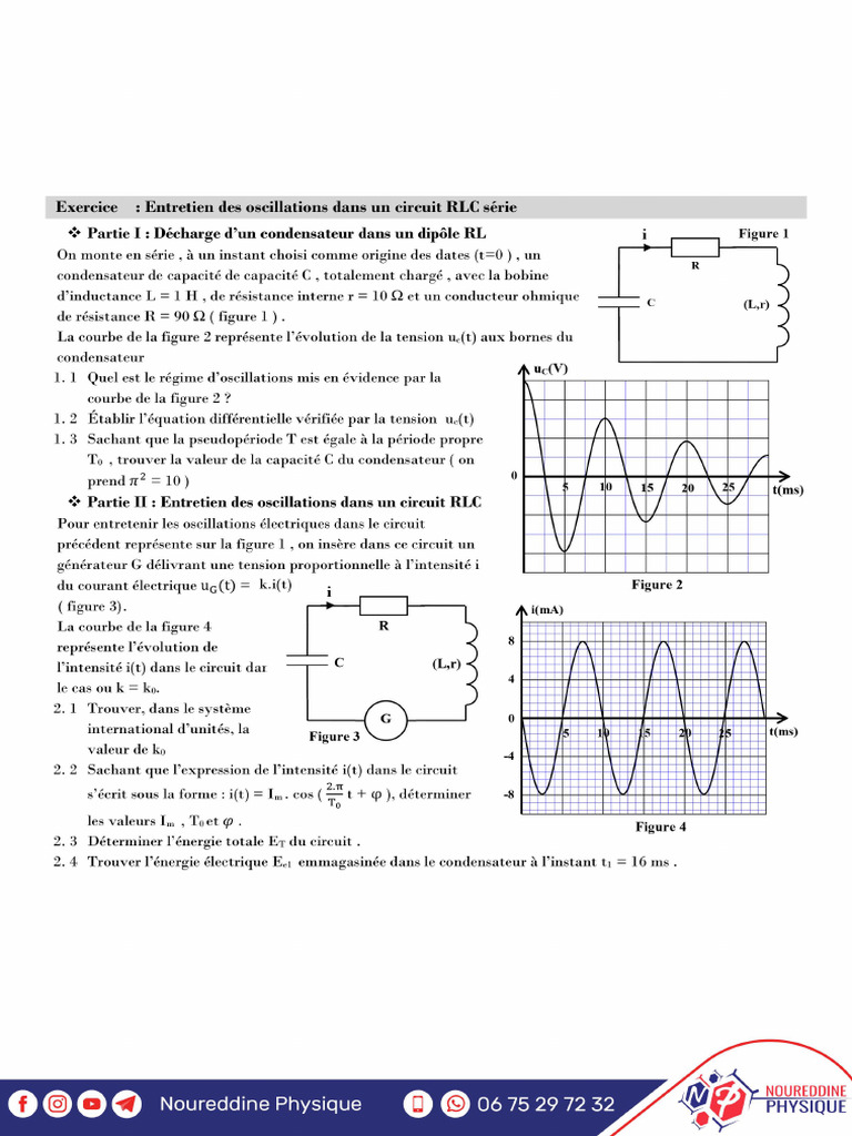 Dipôle RLC + Entretien Du Circuit (Exercice + Correction) | PDF