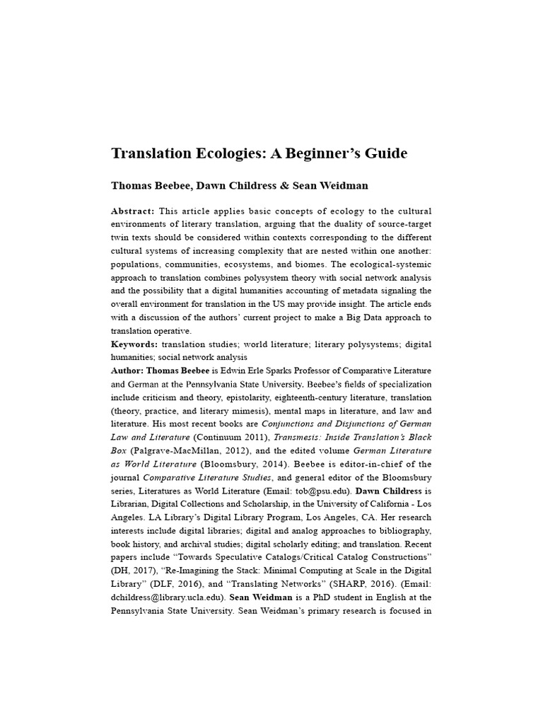 Translation Ecologies: A Beginner's Guide | PDF | Translations | System