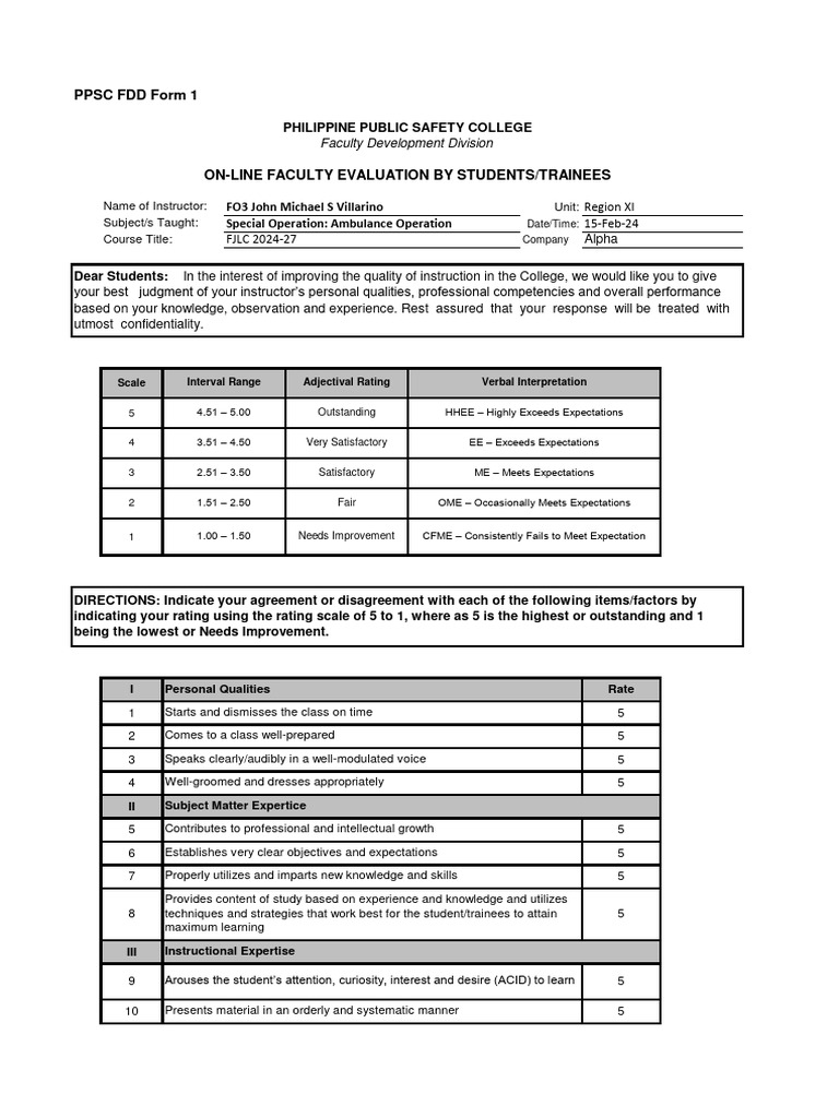 FDD-Form-1-Student-Evaluation FT Ando, WN | Download Free PDF ...