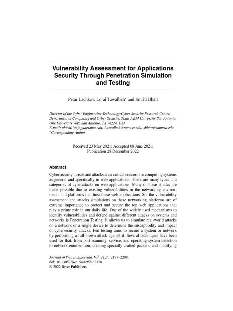 Vulnerability Assessment For Applications Security Through Penetration ...