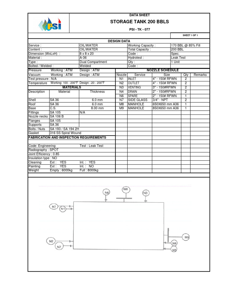 200 BBL Dual Compartment Tank Data | PDF | Mechanical Engineering