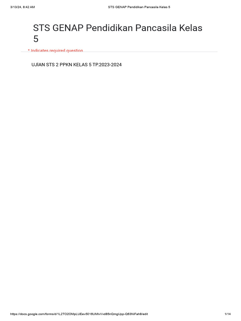 STS GENAP PKN KELAS 5 - Google Forms | PDF