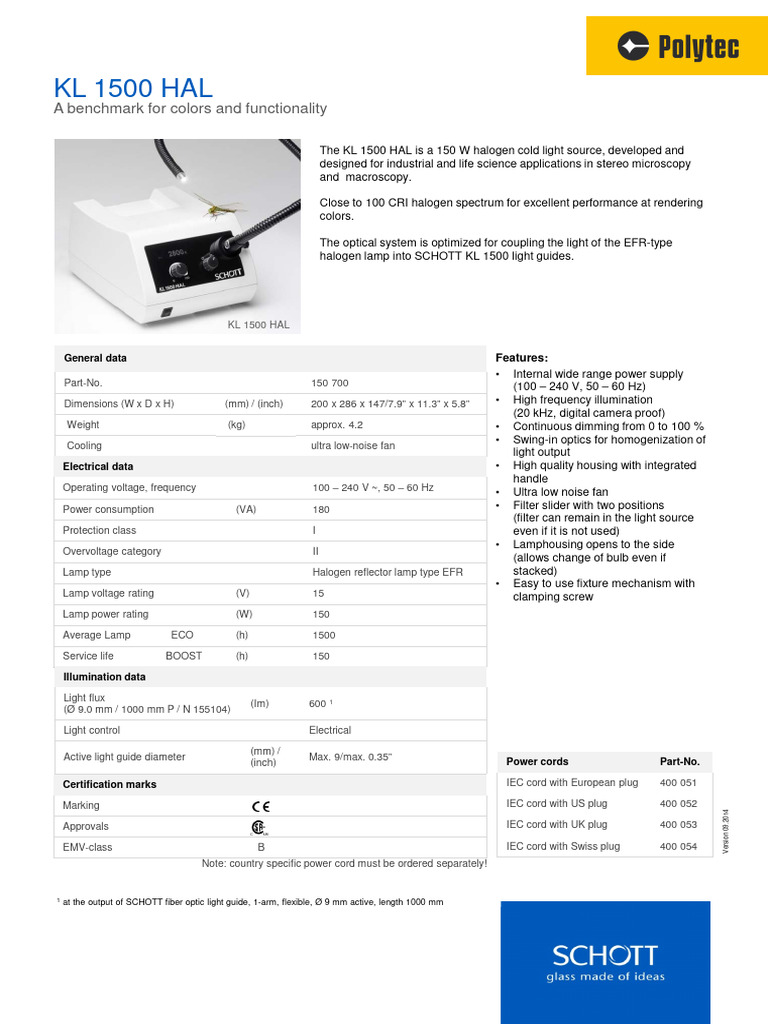 Schott Source Kl-1500-Hal | PDF | Lighting | Equipment