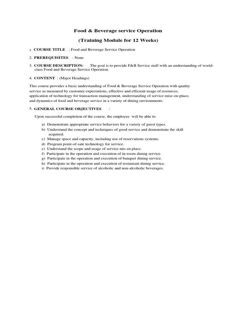 F&B Service Training Module | PDF | Restaurants | Foodservice