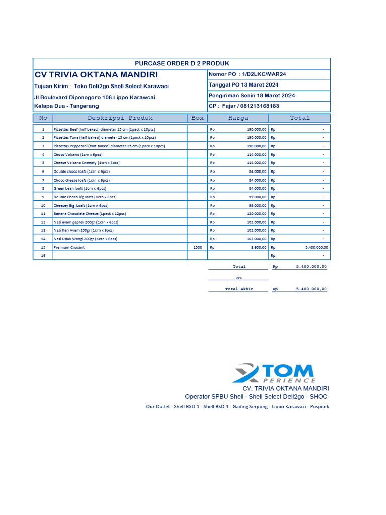Po D2 Shell Select Deli2go Lippo Karawaci 13 Maret 2024 | PDF | Cooking ...