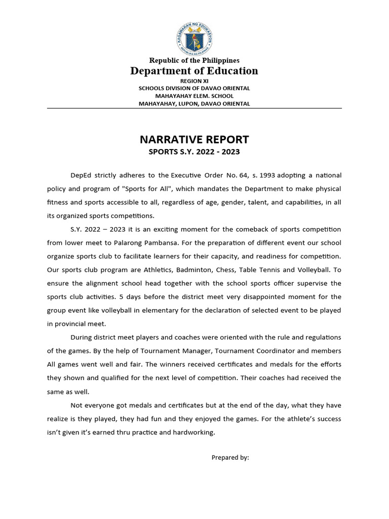 Narrative Report Sports 2022 2023 | PDF | Sports