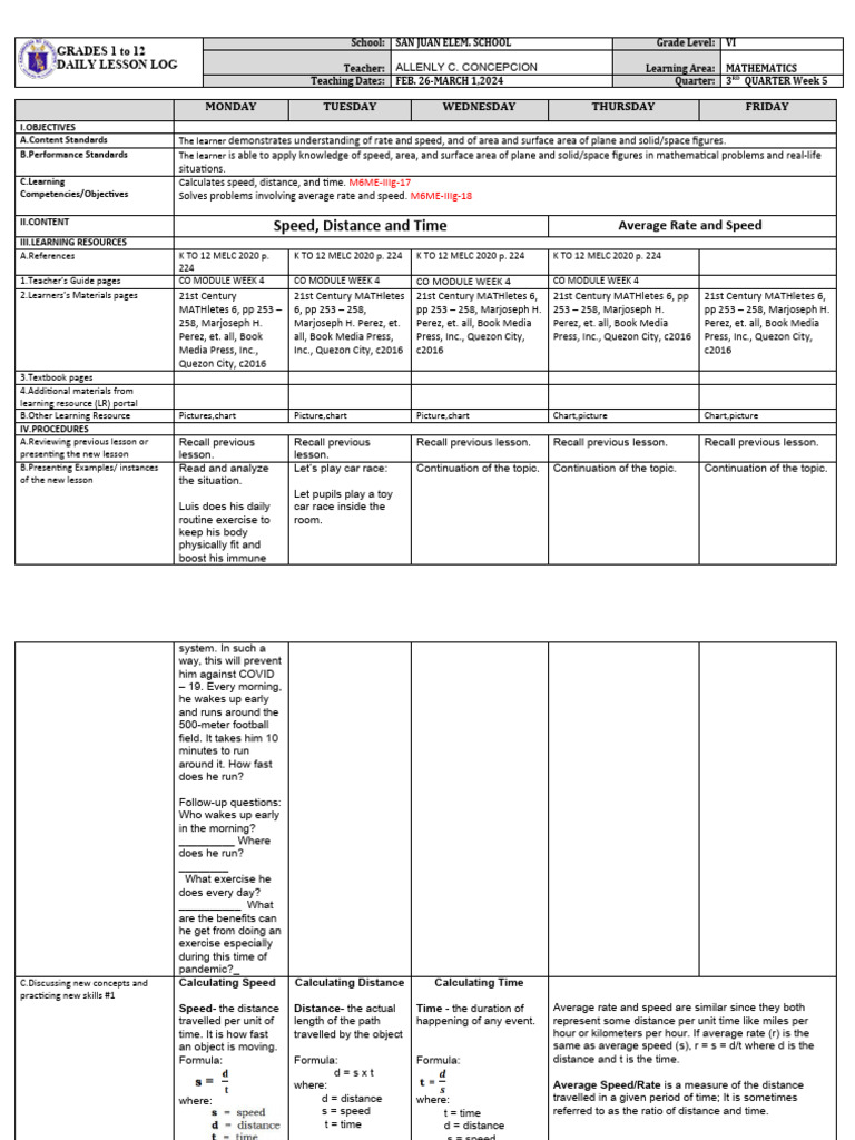 DLL - Mathematics 6 - Q3 - W5 | PDF